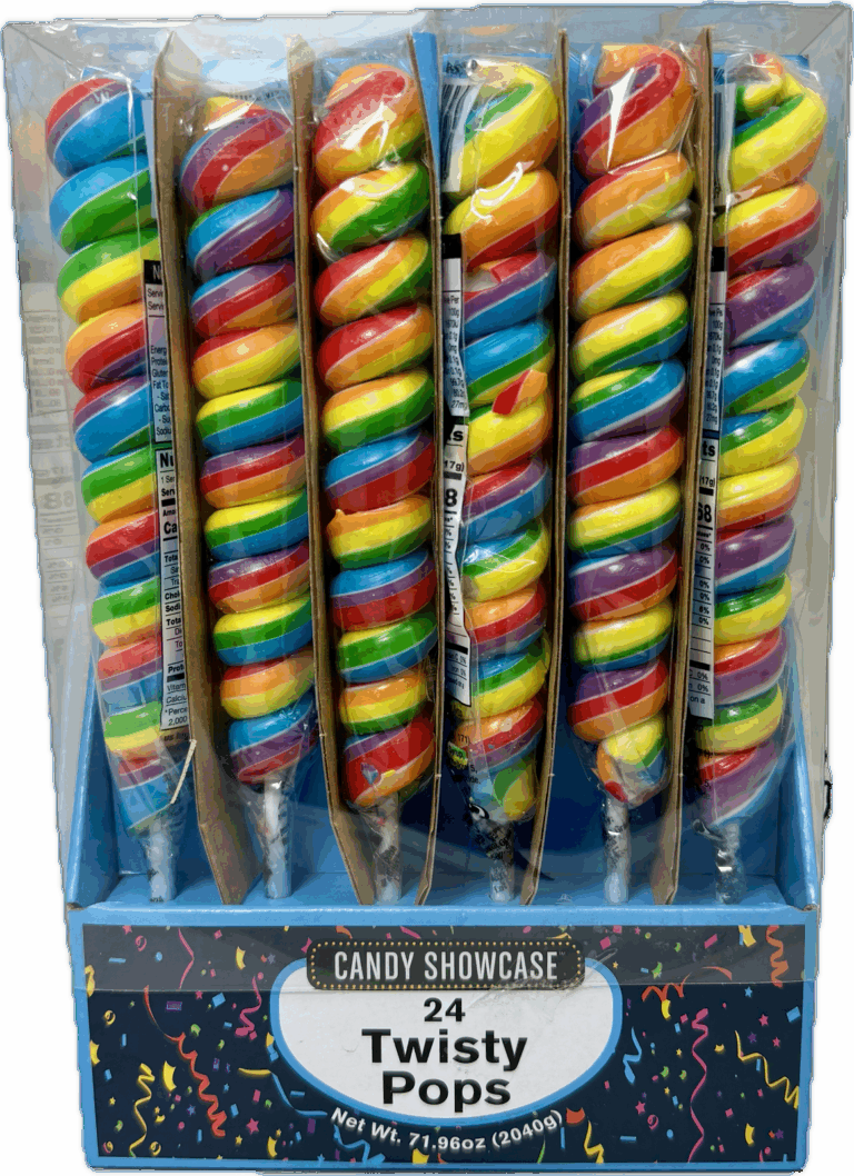 Rainbow Twisty Pops 85gm Box of 24 - Lollies Online